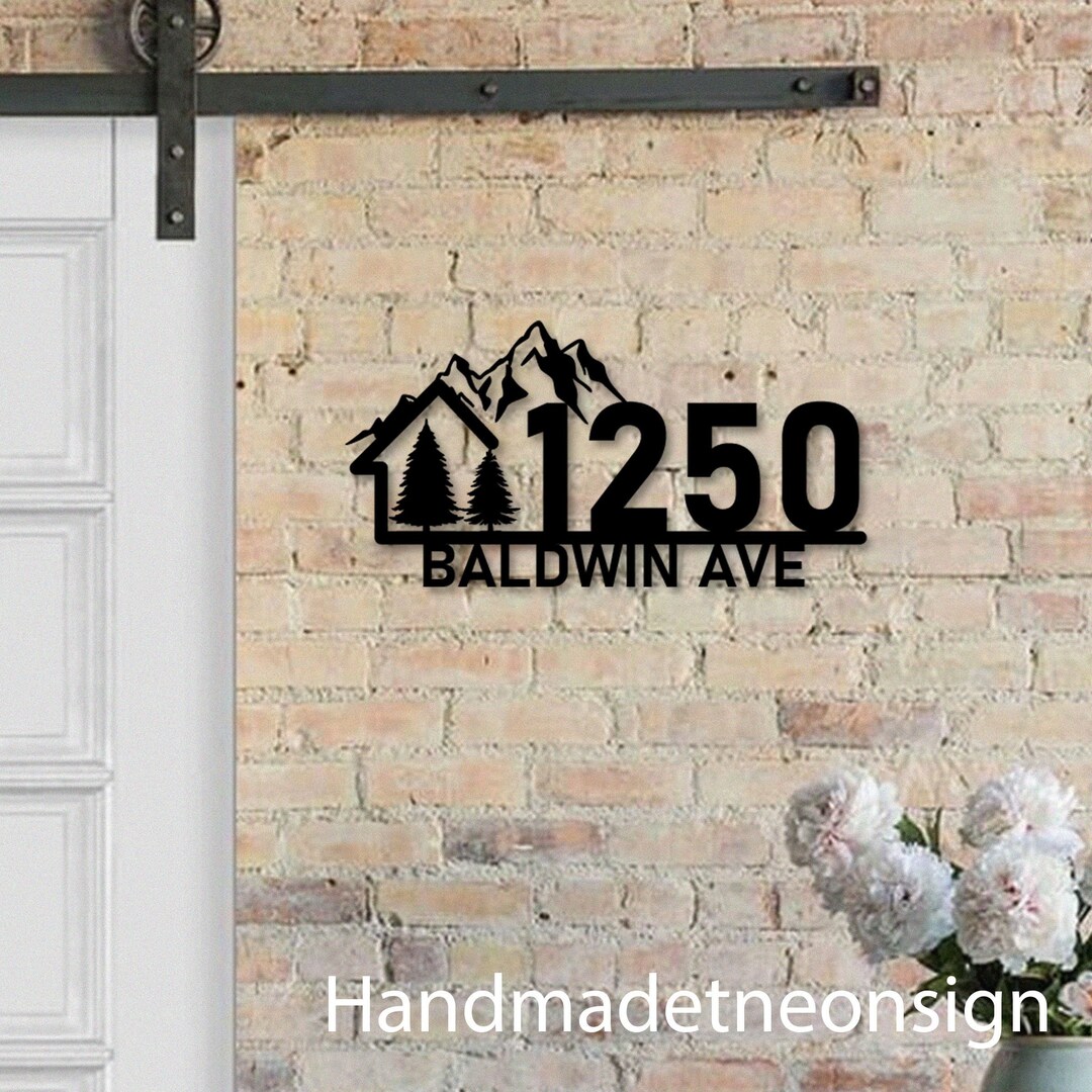 Personalized House Pine Tree House Number, Mountain Home Number Metal ...