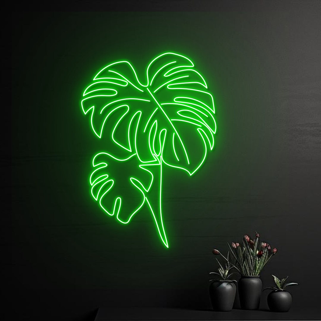 Custom Monstera Leaf Neon Light, Tropical Leaf Led Light, Green Leaf ...