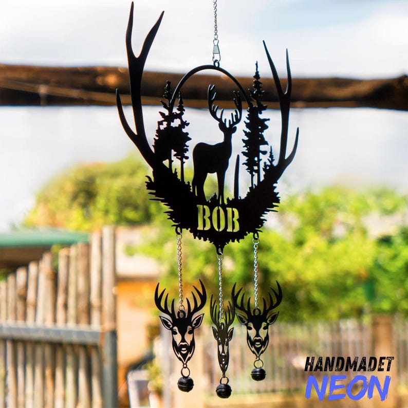 Personalized Deer Wind Chime Rattle, Custom Metal Garden Sign, Wind ...