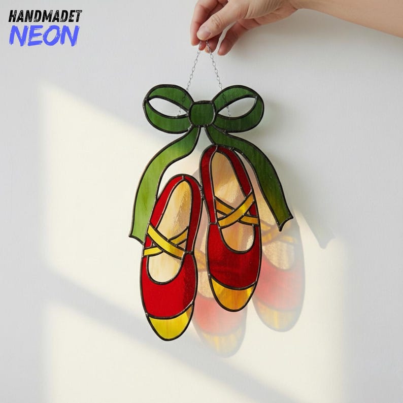 Ballet Shoes Stained Glass Suncatcher, Dancer Window Decor, Pink Pointe ...