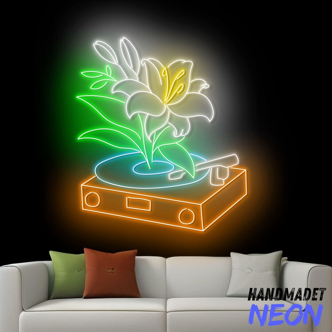 Record Disc Flower Neon Sign, Floral Record Disc Led Sign, Record Disc ...