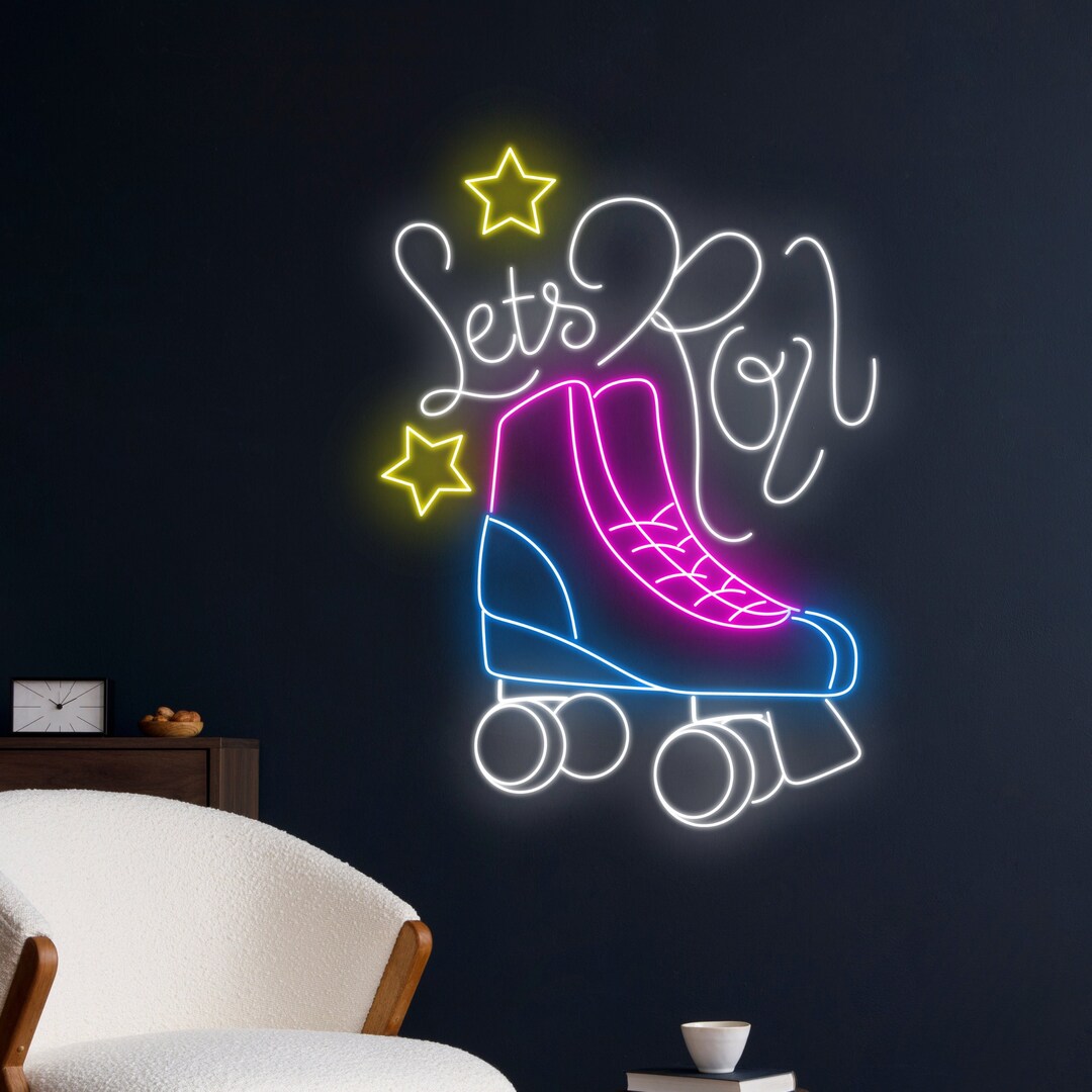 Let's Roll Roller Skate Neon Sign, Rolling Skate Led Sign, Roller Skate ...