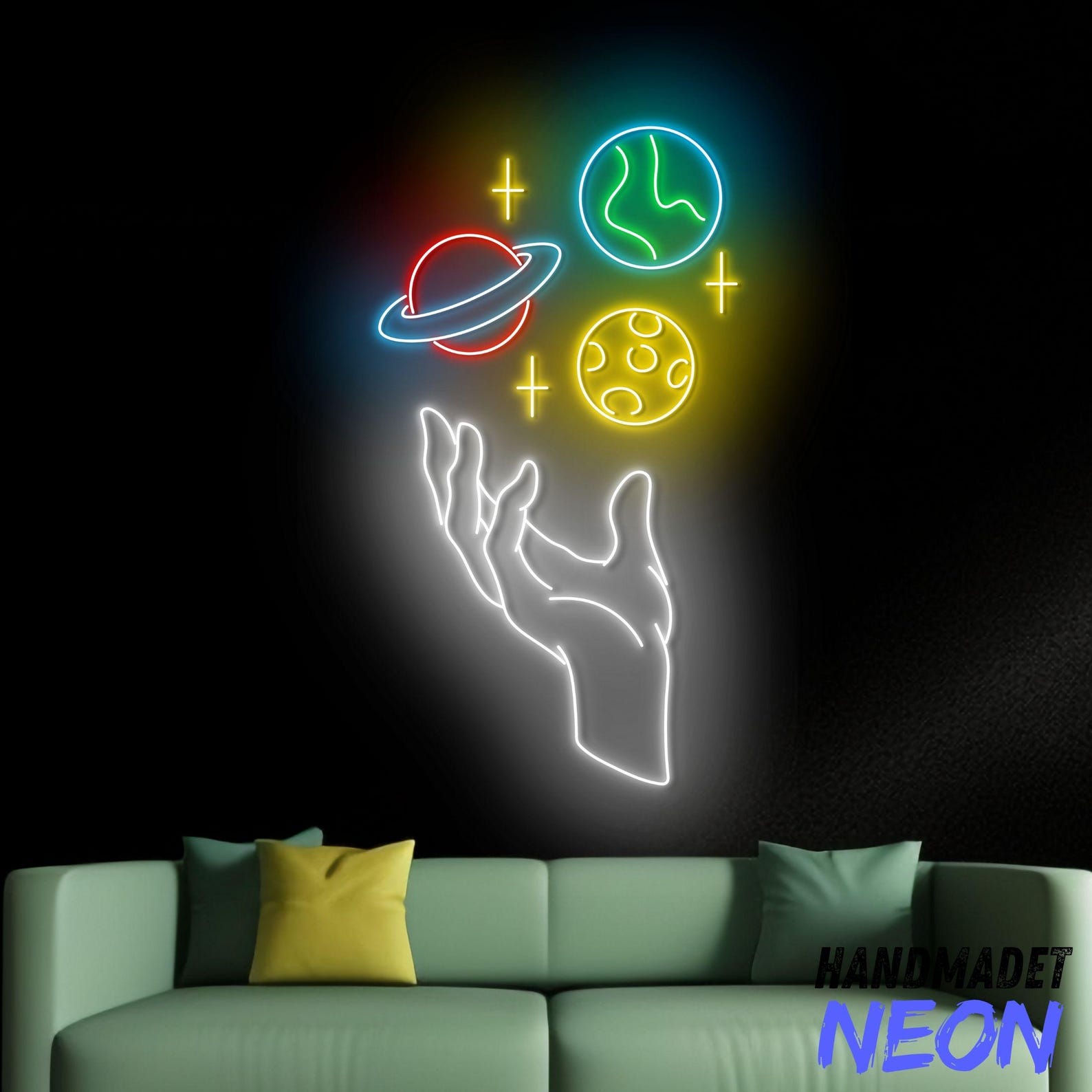 Hand Galaxy Neon Sign, Hand Planet Led Sign, Planet Galaxy Led Light ...