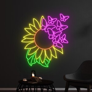 Butterfly Sunflower Neon Light, Sunflower Flower Butterfly Led Light ...