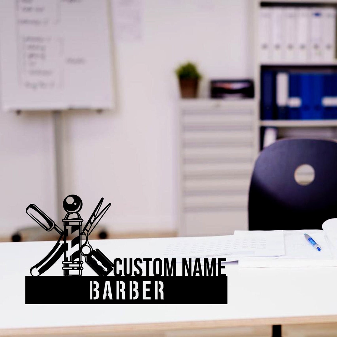 Custom Barber Desk Name Plate, Barber Metal Nameplate for Desk ...
