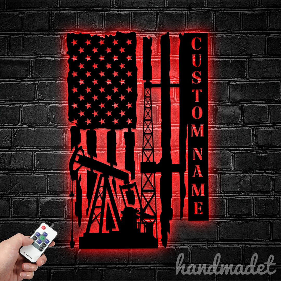 Personalized Oilfield Metal Sign, USA Flag Oilfield Metal Light, Oil ...
