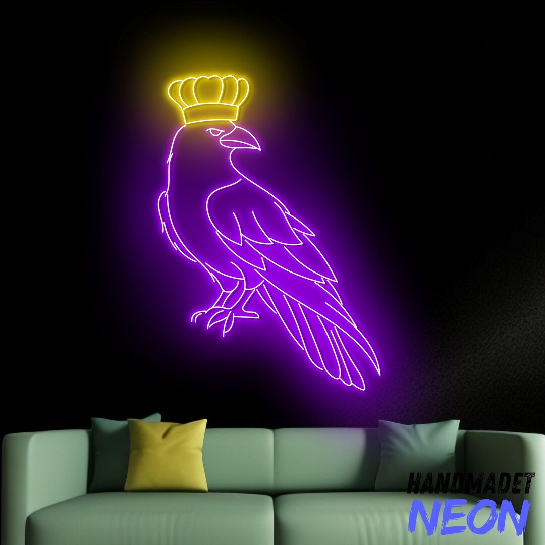 Raven With Crown Neon Sign, Raven Led Sign, Raven Led Light, Animal ...