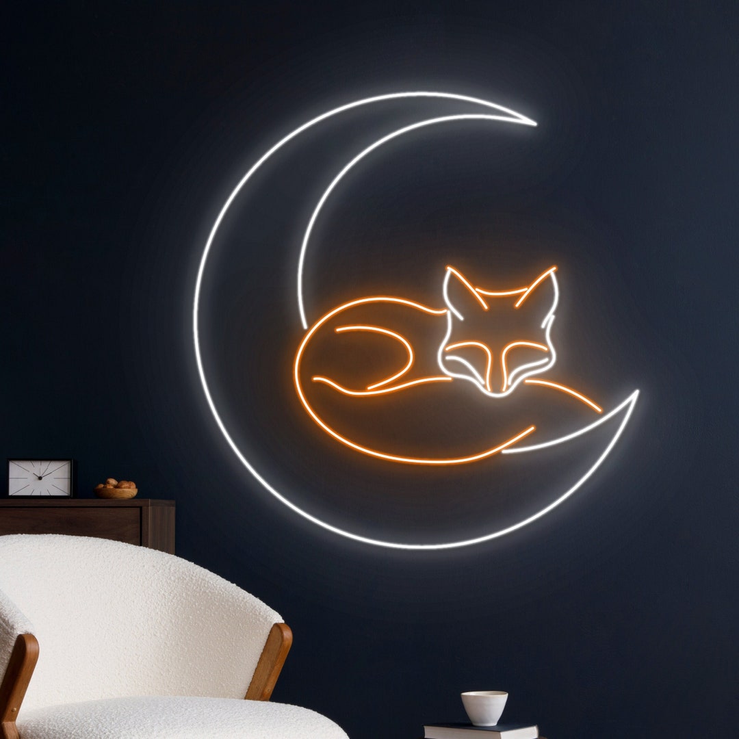 Fox Moon Neon Light, Moon Fox Led Sign, Moon Fox Neon Sign, Fox Moon Led Light, Fox Room Wall ...