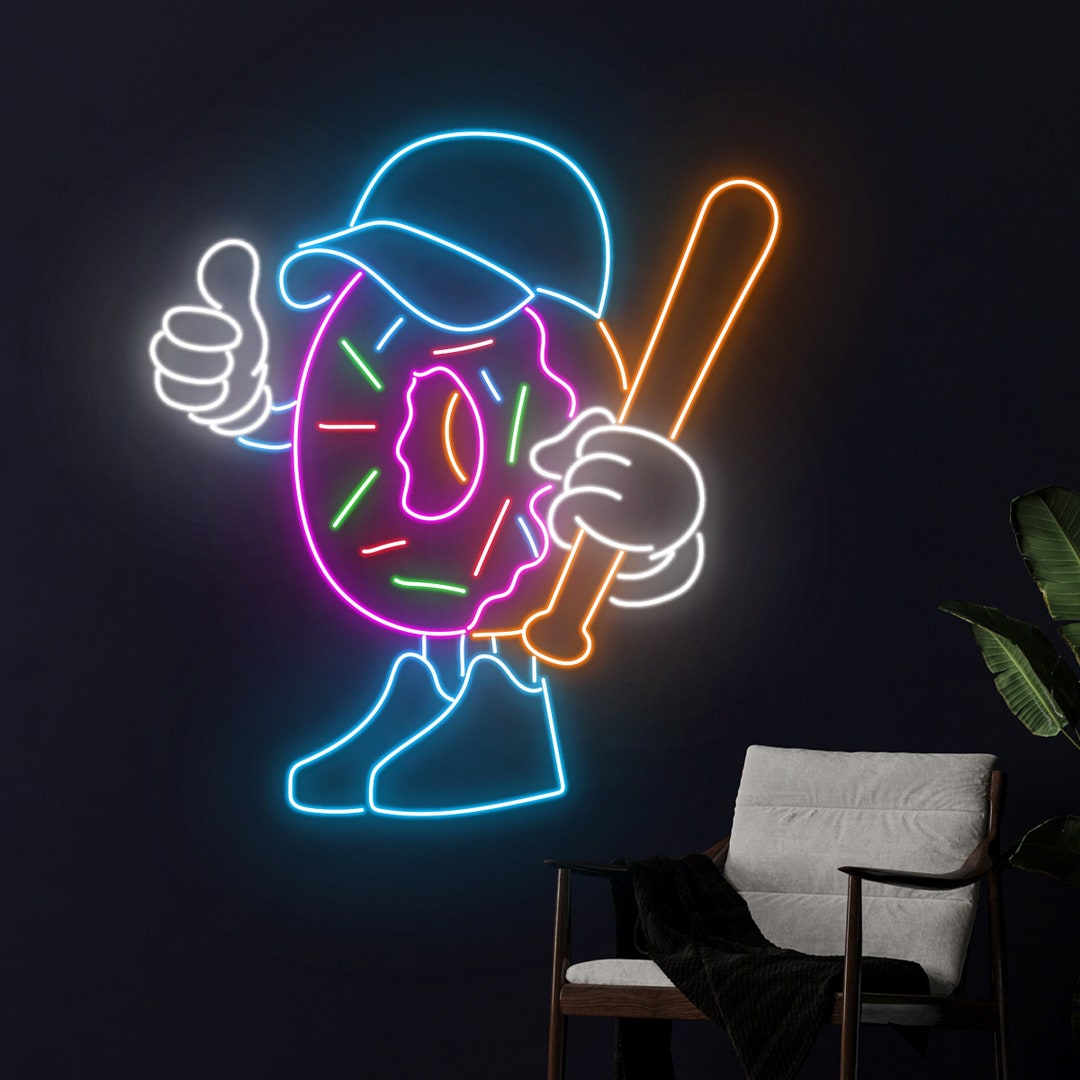 Donut Baseball Neon Light, Base Ball Donut Led Sign, Base Ball Player ...