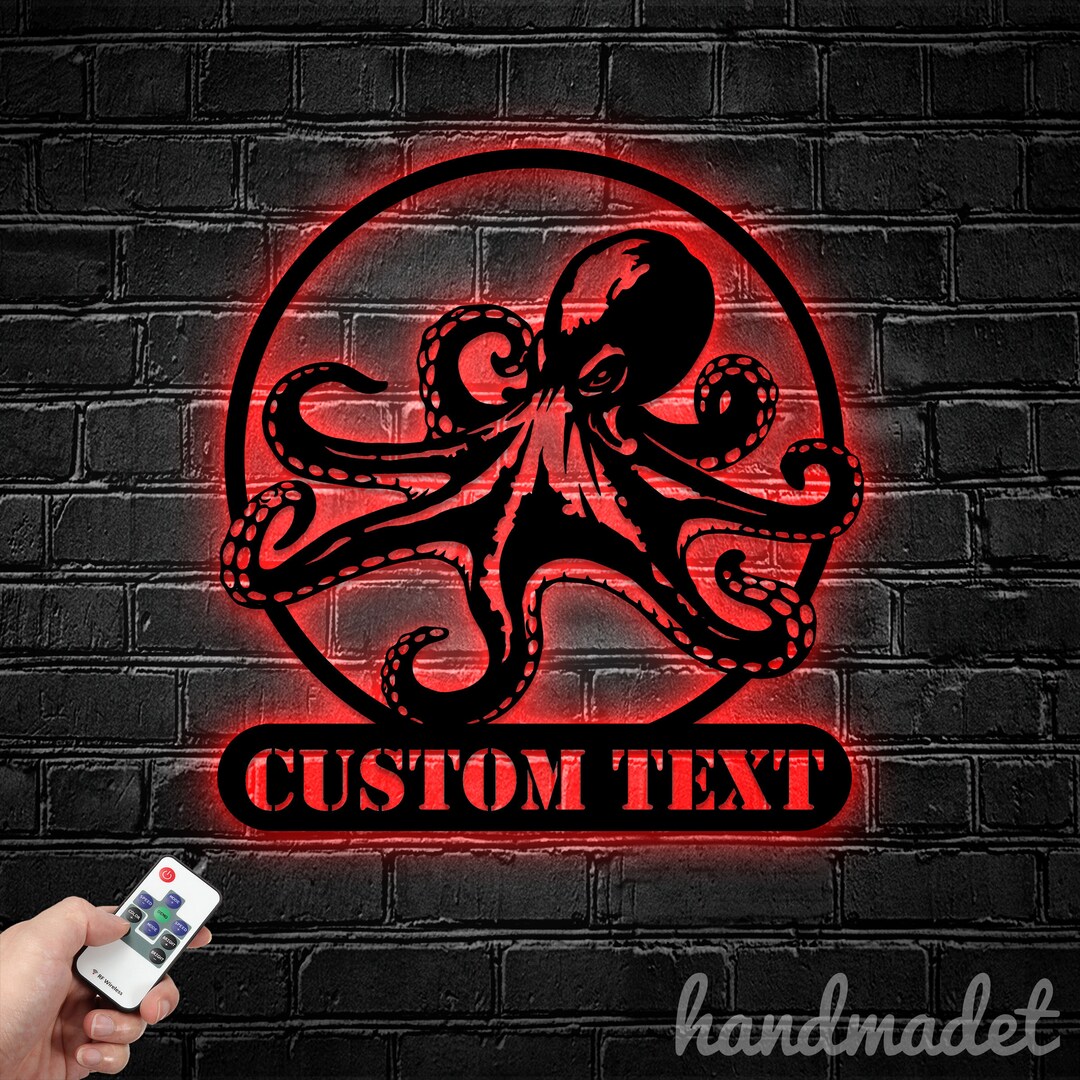 Personalized Octopus Metal Wall Sign, Octopus Metal Wall Light, Custom ...