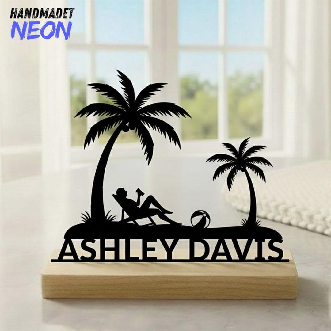Personalized Beach Metal Desk Decor, Custom Summer Holiday Name Plate ...