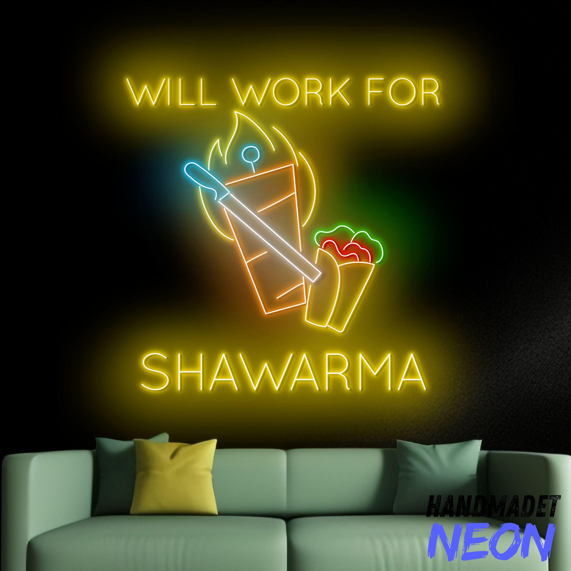 Will Work for Shawarma Neon Sign, Shawarma Led Sign, Middle Eastern ...
