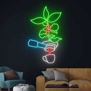 Coffee Tree Coffee Machine Neon Sign, Coffee Cup Neon Light, Cafe LED ...