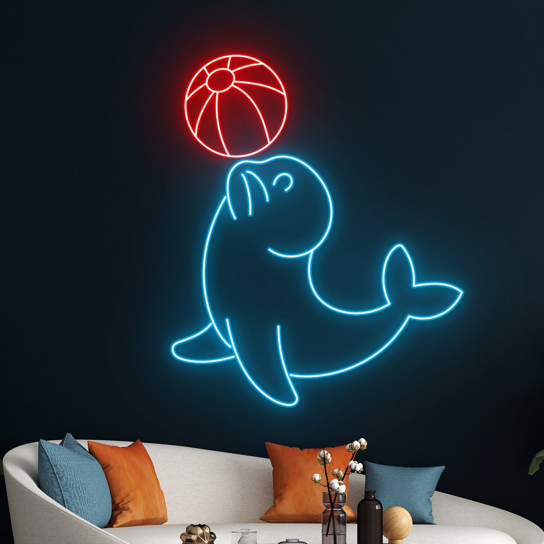 Seal Playing Ball Neon Sign, Seal Balancing Ball Led Sign, Circus Seal ...