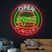 Open Burger Neon Sign, Burger Open Neon Light, Burger Led Light, Fast ...