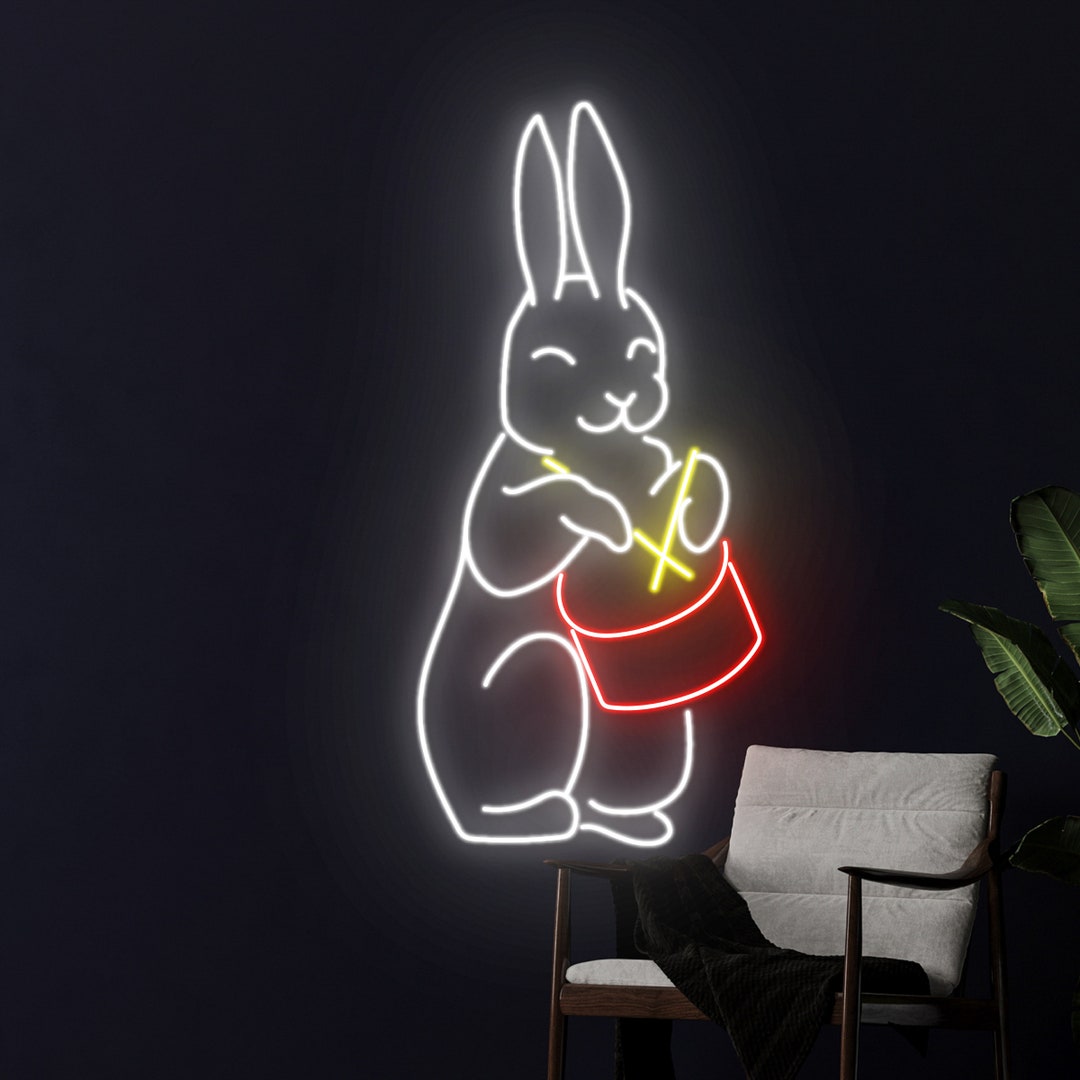 Rabbit Play Drum Neon Sign, Bunny Neon Light, Easter Rabbit Led Light ...