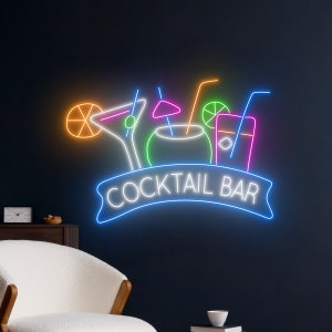Cocktail Bar Neon Sign, Bar Logo LED Light, Juice Fresh Fruit Neon ...