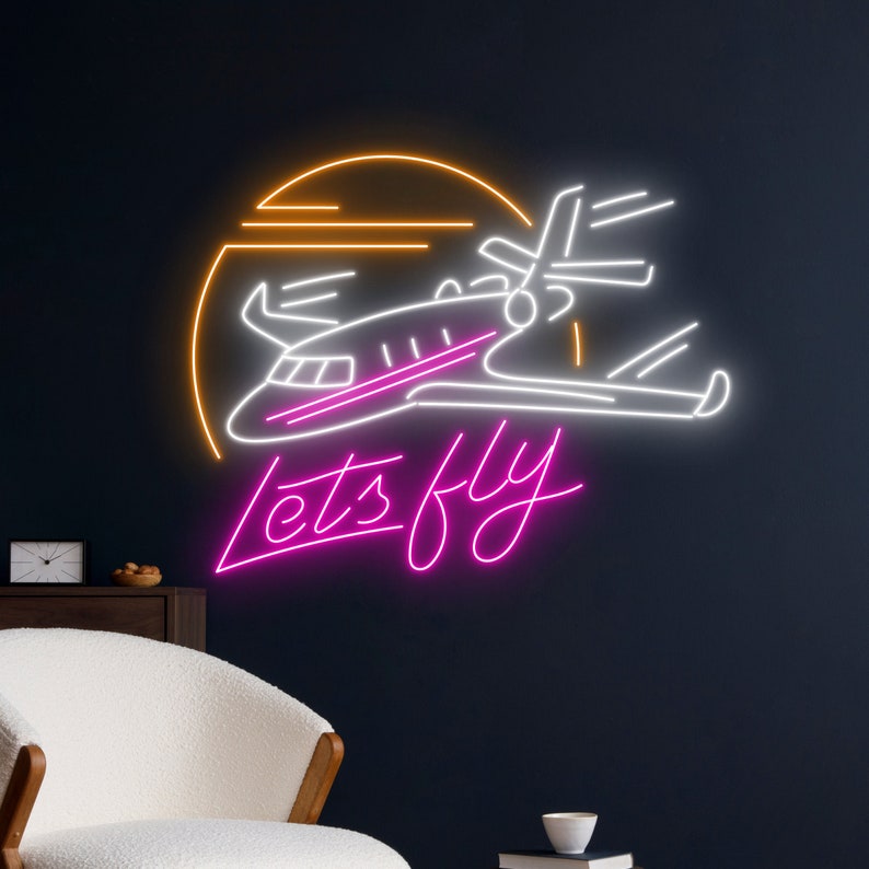 Let's Fly Airplane Neon Sign, Airplane Led Sign, Airplane Wall Decor ...
