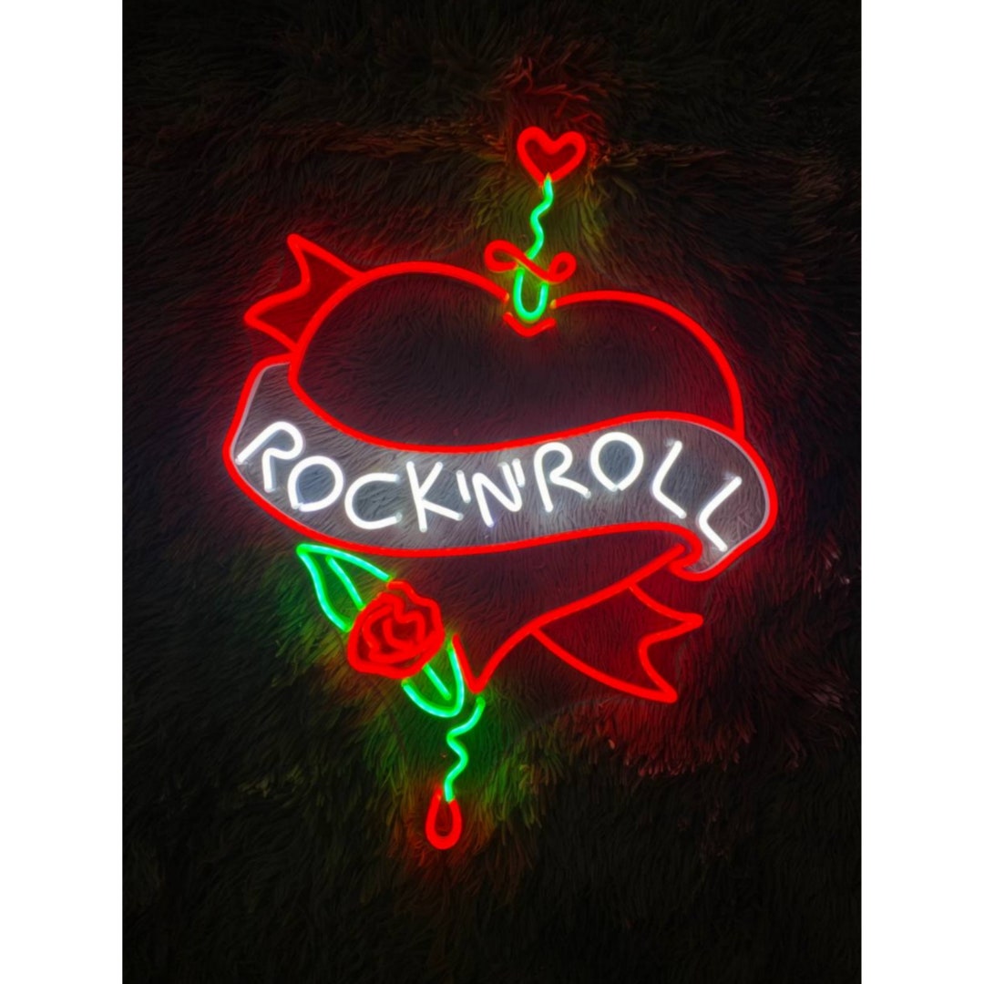 Custom Rock N Roll Heart Led Sign, Rock Festival Neon Light, Rock Music ...