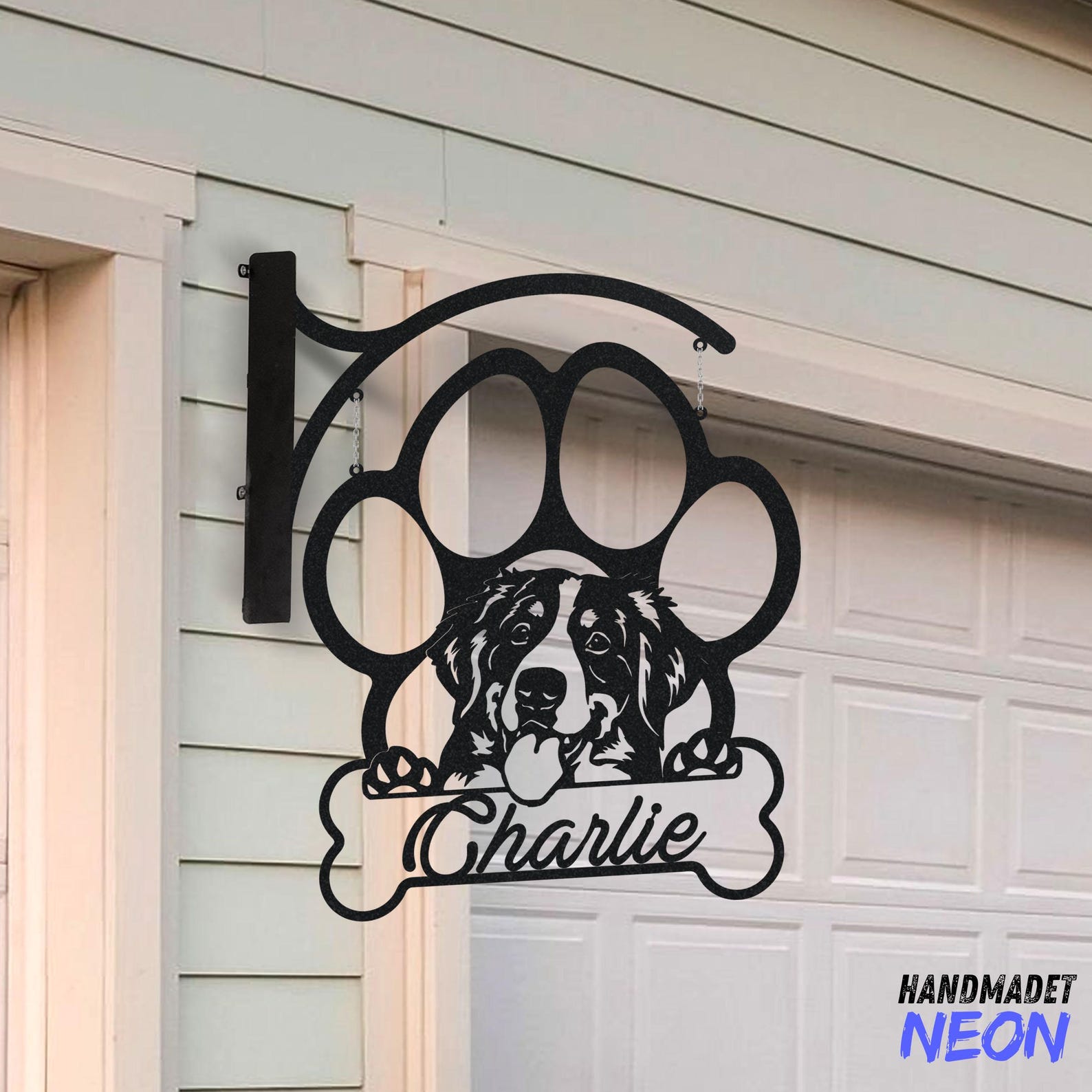 Personalized Bernese Mountain Dog Hanging Sign, Paw Dog Outdoor Hanging ...