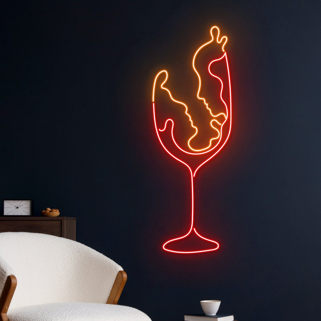 Wine Glass Couple Neon Light, Wine Glass Lover Neon Sign, Wine Led ...