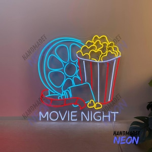 Movie Time Neon Sign, Cinema Led Sign, Popcorn Neon Light, Cinema ...