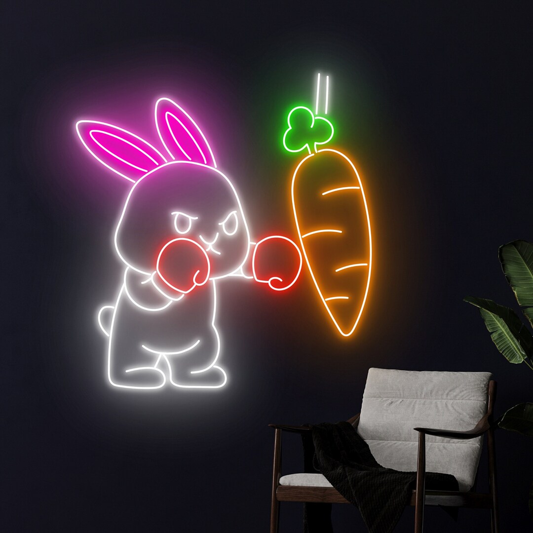 Rabbit Boxing Carrot Neon Sign, Rabbit Boxer Carrot Led Sign, Happy ...