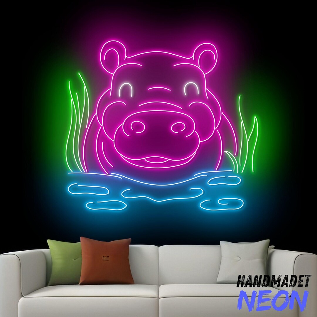 Hippopotamus Neon Sign, Hippo Led Sign, Hippo Led Light, Hippo Animal ...