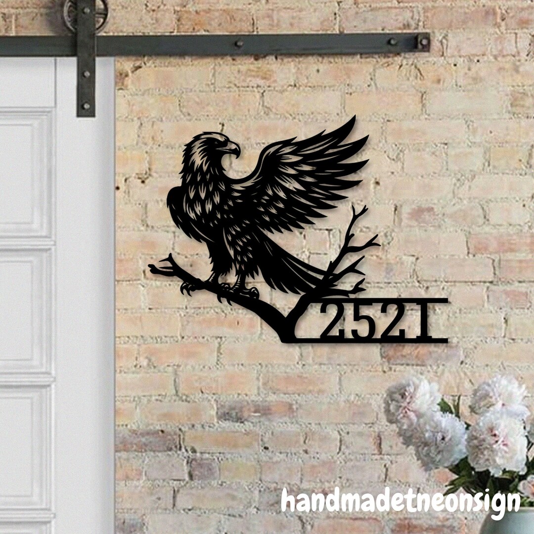 Personalized Eagle House Number, Eagle Bird Home Number Metal Wall Sign ...