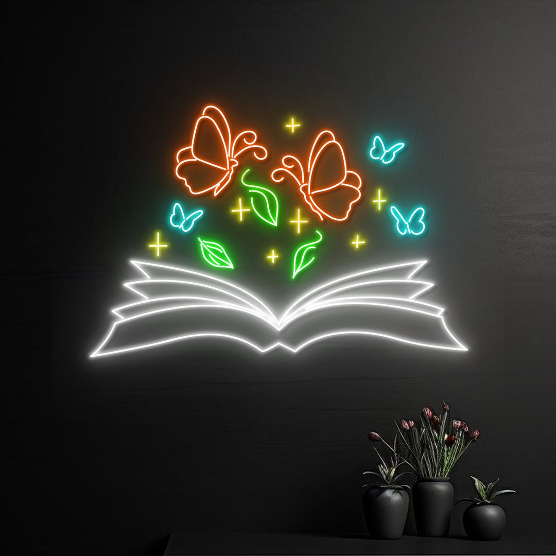 Custom Magic Book Neon Sign, Open Book LED Light, Book Page Neon Light ...