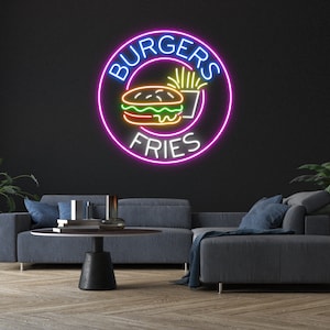 Burger and Fries Led Sign, Burger and Fries Neon Sign, Wall Decor ...