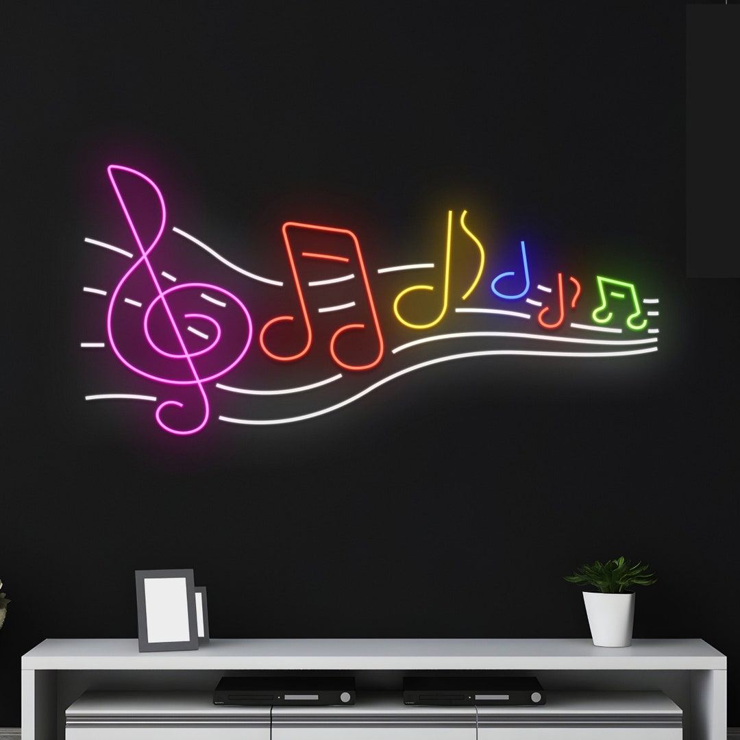 Custom Music Notes on Stave Led Sign, Music Embroidery Neon Light ...