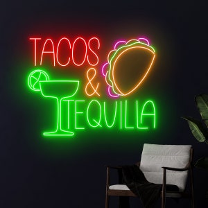 Tacos & Tequila Neon Sign, Tequila Tacos LED Light, Tacos Tequila Neon ...