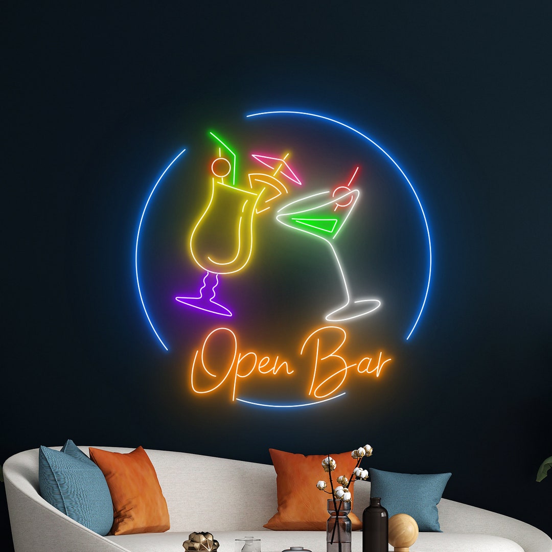 Open Bar Neon Sign, Bar Logo LED Light, Cocktail Juice Fruit Neon Light ...