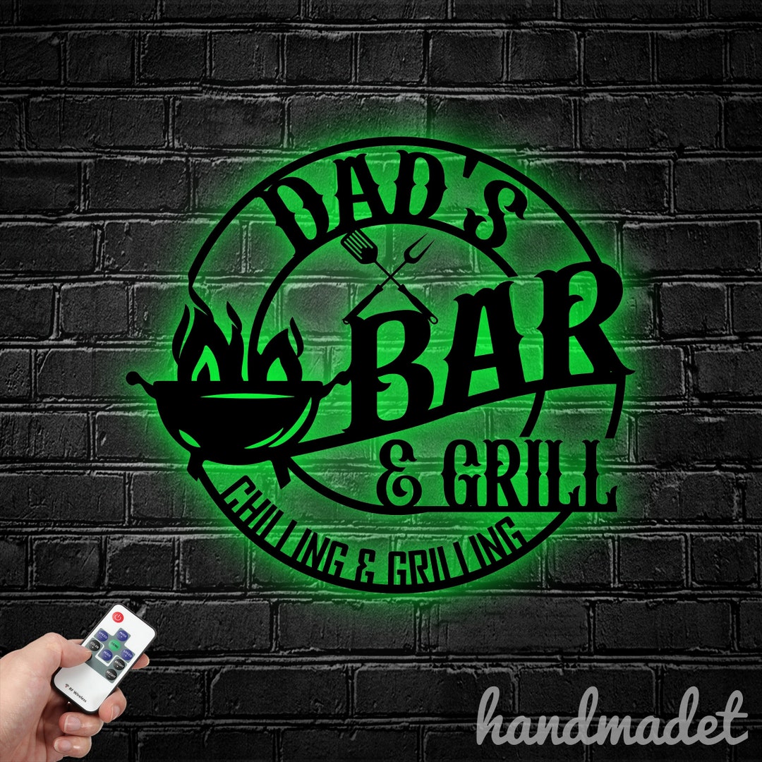 Custom Dad's Bar and Grill Metal Wall Art LED Light, Bar Metal Sign ...