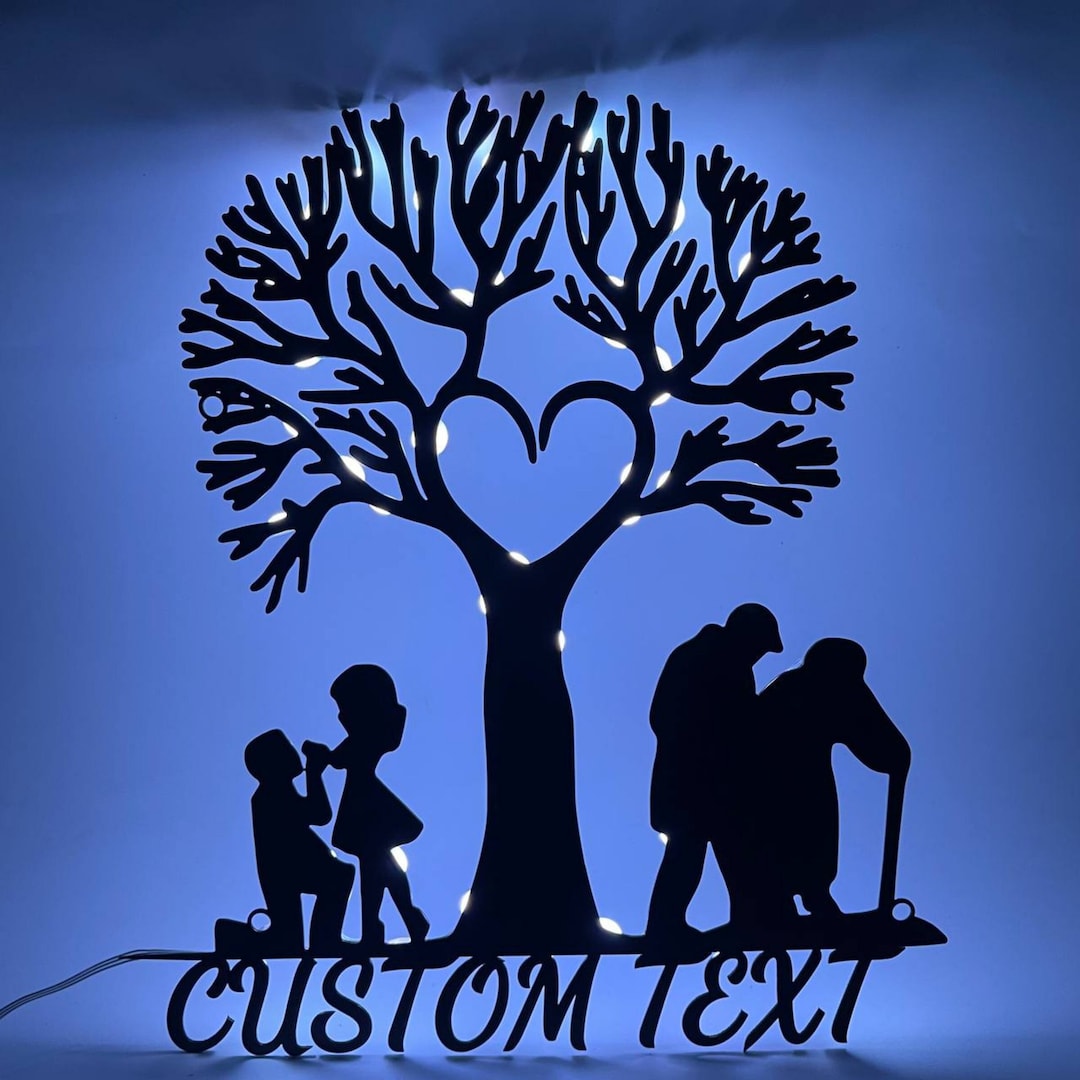 Personalized Tree of Love Metal Wall LED Light, Custom Tree of Life ...