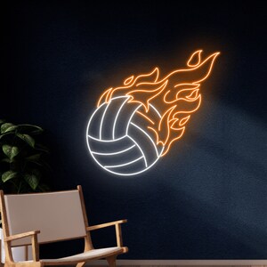 Fire Volleyball Neon Sign, Burning Volleyball Ball Neon Light ...