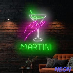 Martini Hand Neon Sign, Martini Cocktail Led Sign, Cocktail Neon Light ...