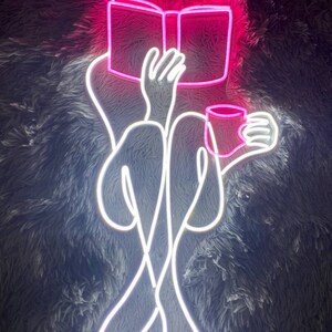 Woman Reading Books Led Sign, Reading Led Sign, Wall Decor, Books Neon ...