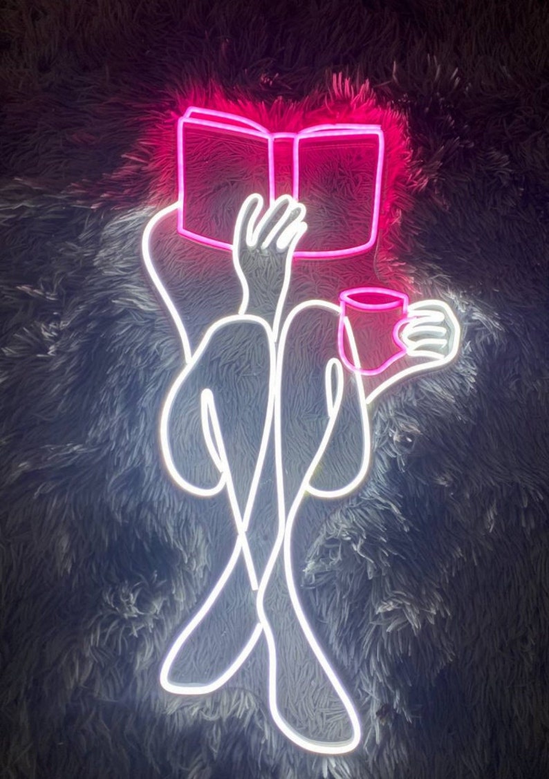 Woman Reading Books Led Sign, Reading Led Sign, Wall Decor, Books Neon ...