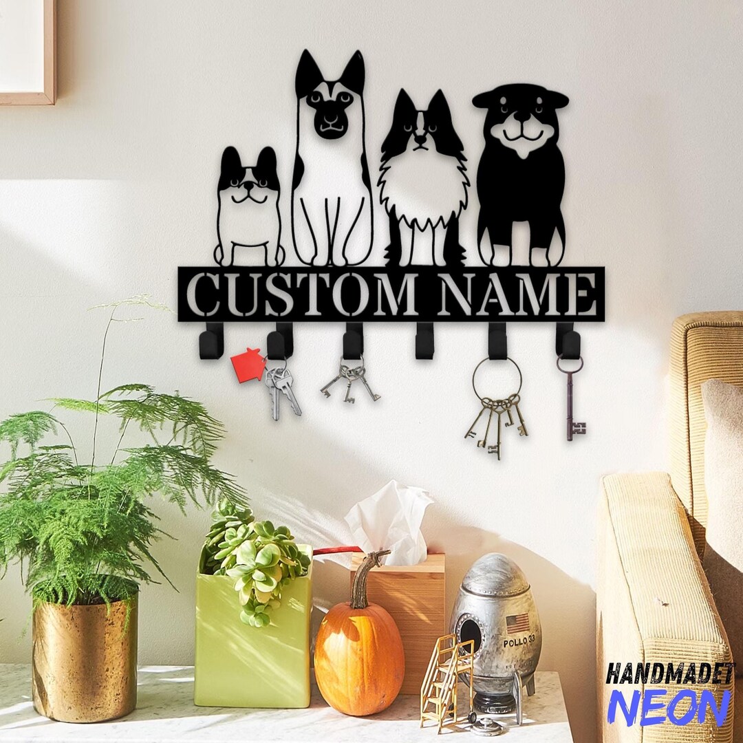Custom Cute Dog Key Holder Wall Hanger, Funny Dog Metal Wall Hooks, Key ...