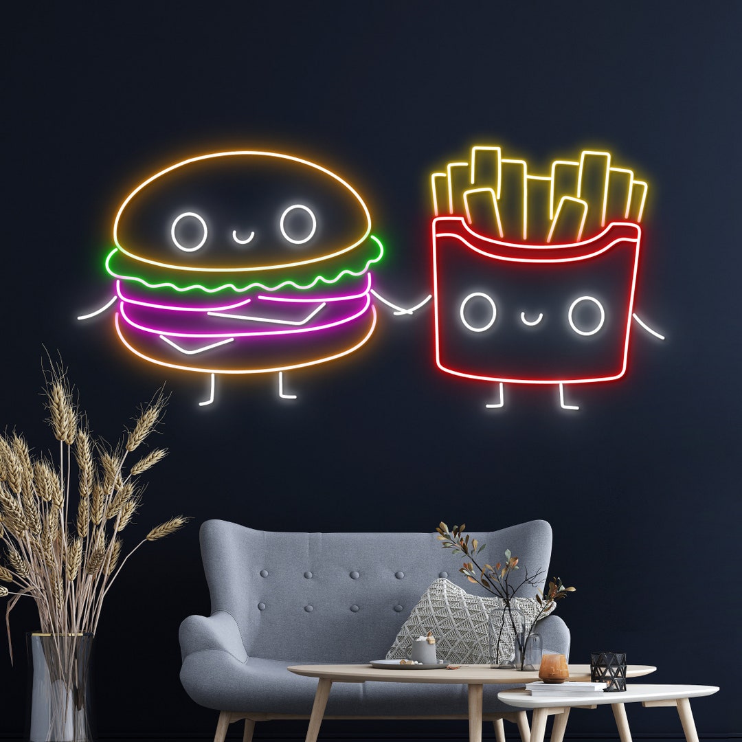 Couple Burger and Fries Led Neon Sign, Burger Led Sign, Wall Decor ...
