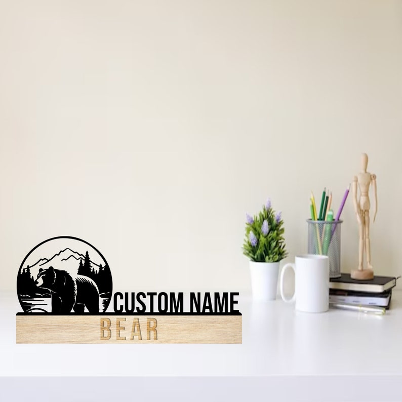 Custom Bear Desk Name Plate, Bear Animal Metal Nameplate for Desk, Desk ...