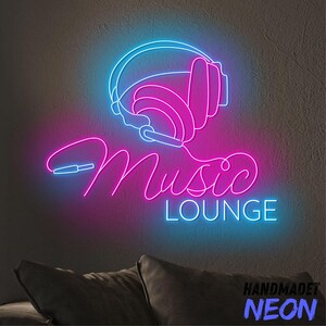 Music Lounge Neon Sign, Headphone Led Sign, Music Led Light, Headphone ...