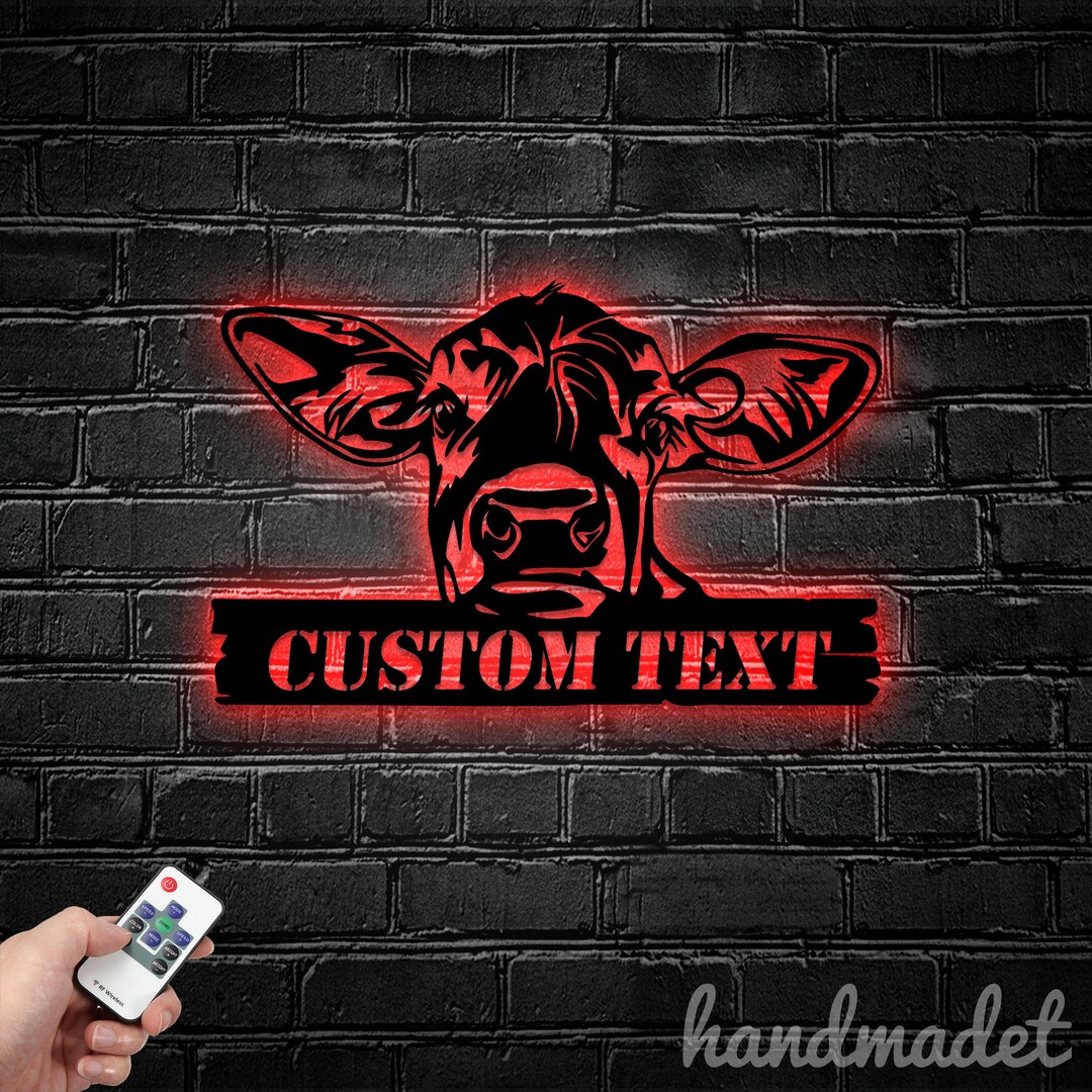 Personalized Cow Head Metal Wall Sign, Cow Metal Wall Light, Custom ...
