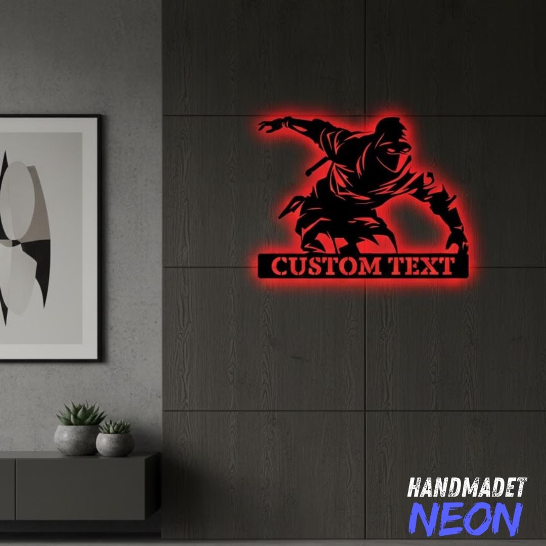Custom Ninja Metal Wall Art LED Light, Ninja Metal Sign, Ninja Metal ...