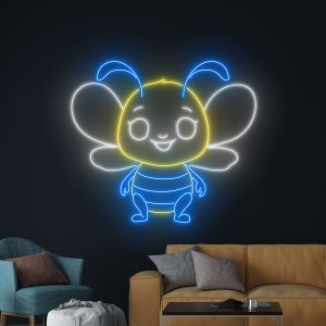 Custom Bee Neon Sign, Cute Bee Led Sign, Bee Smiling Led Light, Bee ...