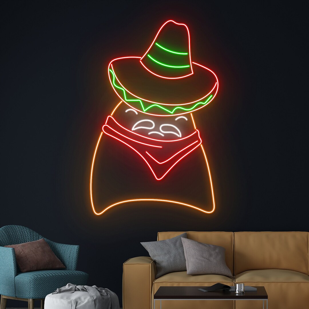 Sombrero Hat Nachos Neon Sign, Nachos LED Light, Nachos Chip Neon Light ...