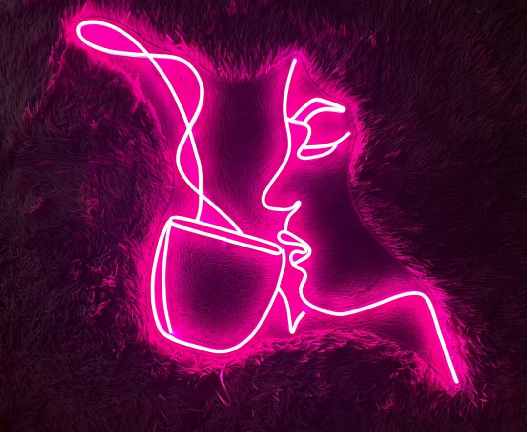 Girl Drinking Coffee Neon Sign, Drinking Coffee Led Sign, Girl Face Led ...