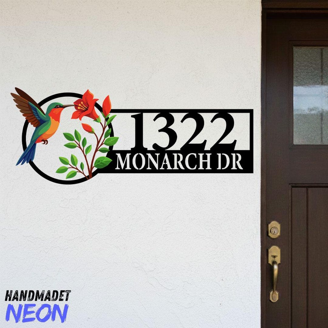 Hummingbird Metal House Number: Floral Garden Address Sign, Outdoor ...